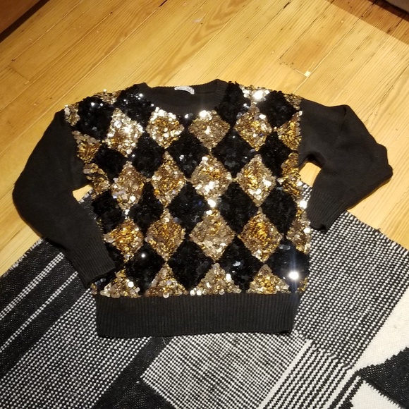 Christina | Sweaters | Vintage Sequin Gold And Black Sweater Xs S ...